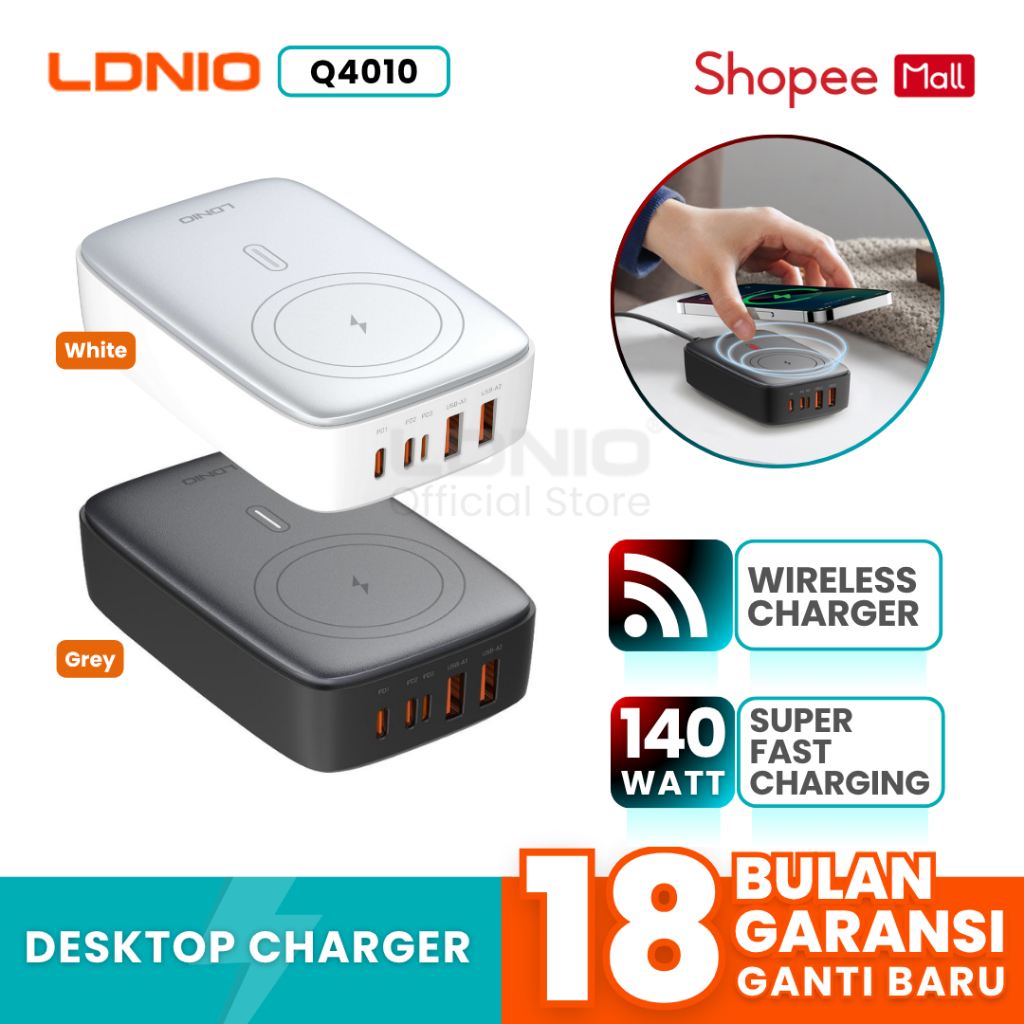 Jual LDNIO Q4010 Desktop Travel Charger GaN 140W Adaptor Travelling 6 ...