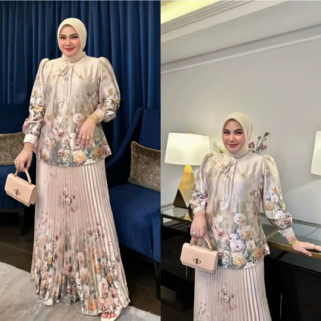 Jual One Set Rok Muslim Lionel 2 in 1 Motif Bunga Terbaru | Shopee ...
