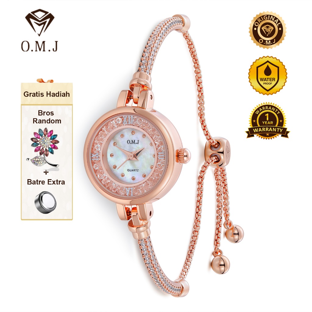 Jual OMJ G037 Jam Tangan Serut Wanita Berlian Rose Gold Gelang Strap ...
