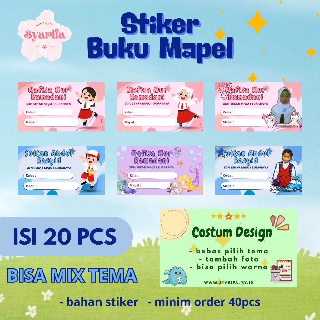 Jual [SMI] LABEL STIKER MAPEL BUKU SEKOLAH | 20 pcs | Costum Nama ...