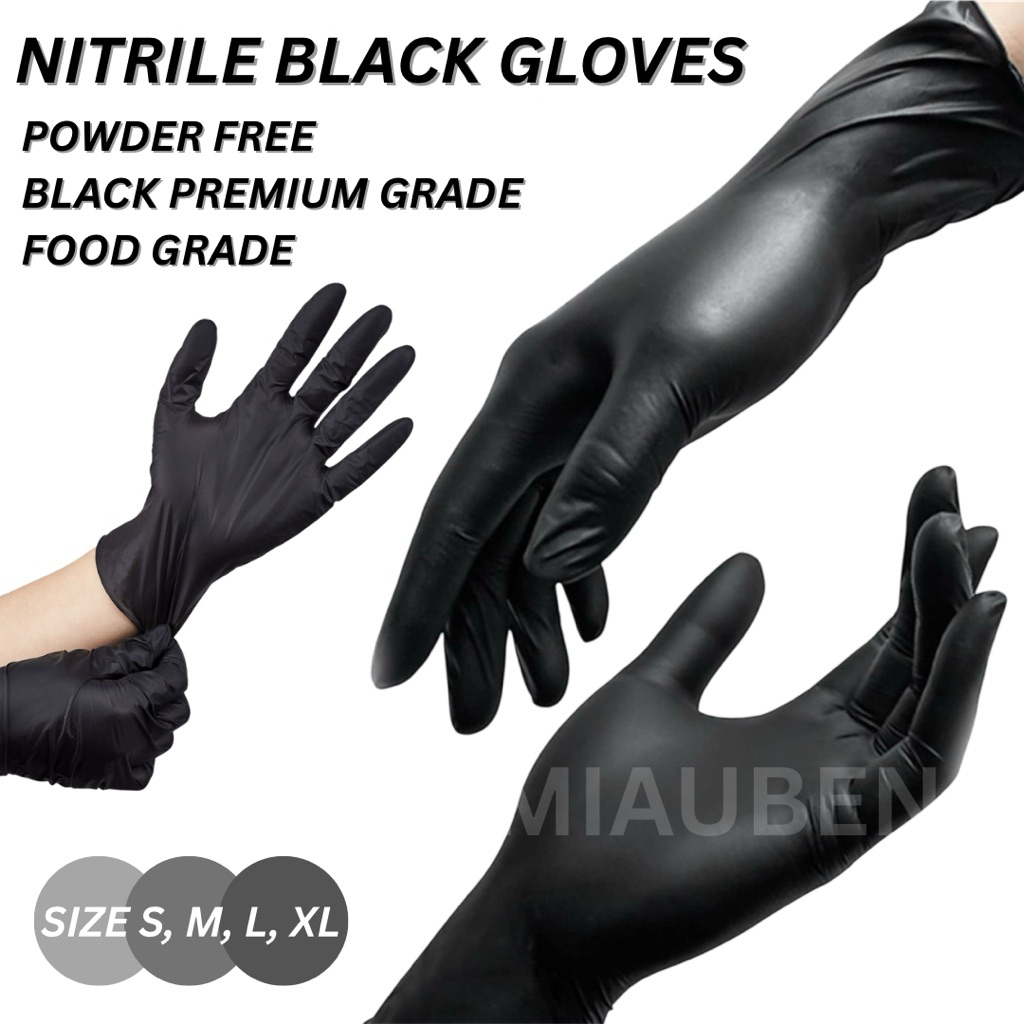 Jual (10/30/50pcs) Nitrile black gloves sarung tangan hitam nitrile ...
