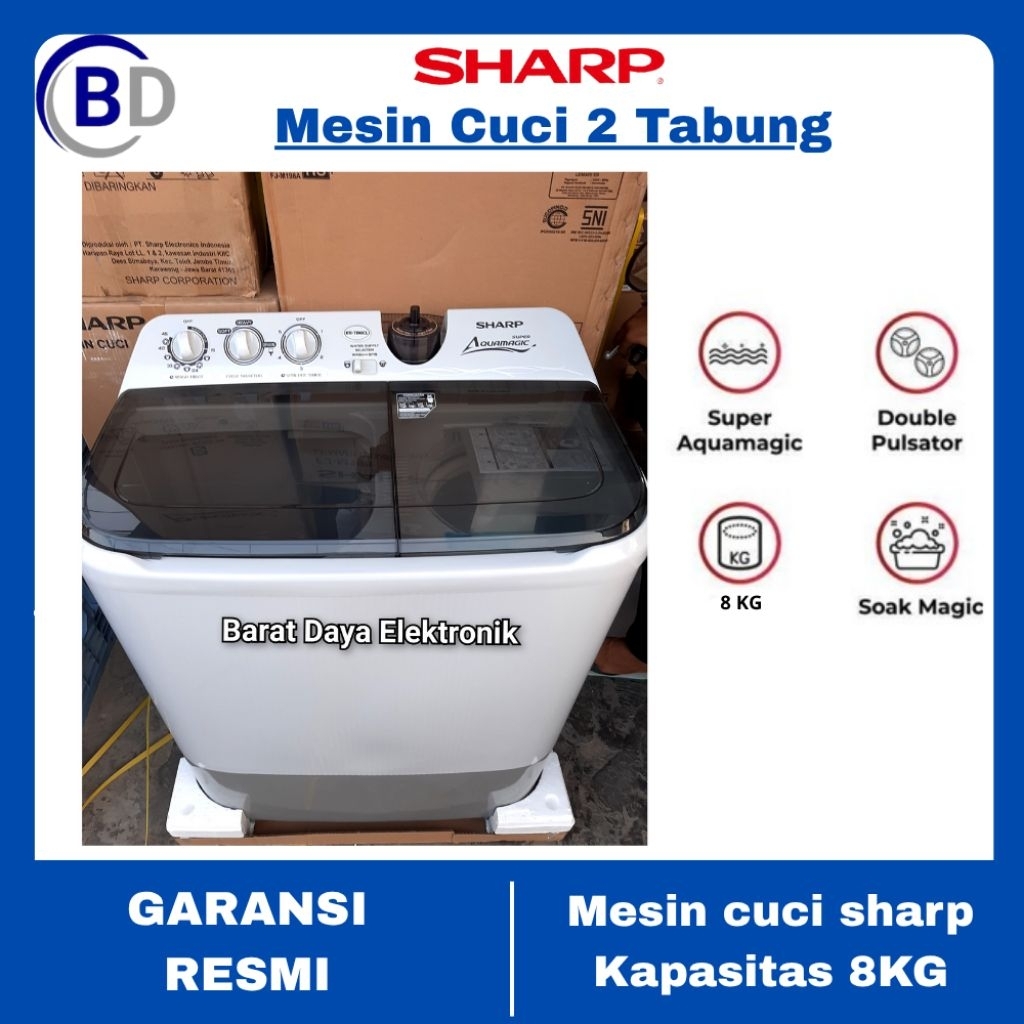 Jual Mesin Cuci SHARP Aquamagic 2 Tabung ES-T85CR Mesin Cuci 2 Tabung 8 ...