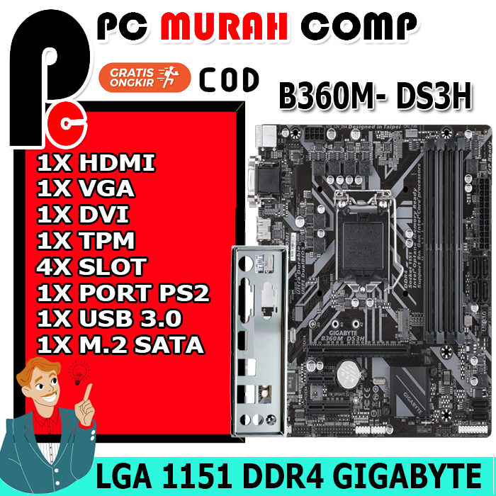Jual Motherboard B360M-H Gaming Soket 1151 DDR4 Plus Processor i5 8500 ...