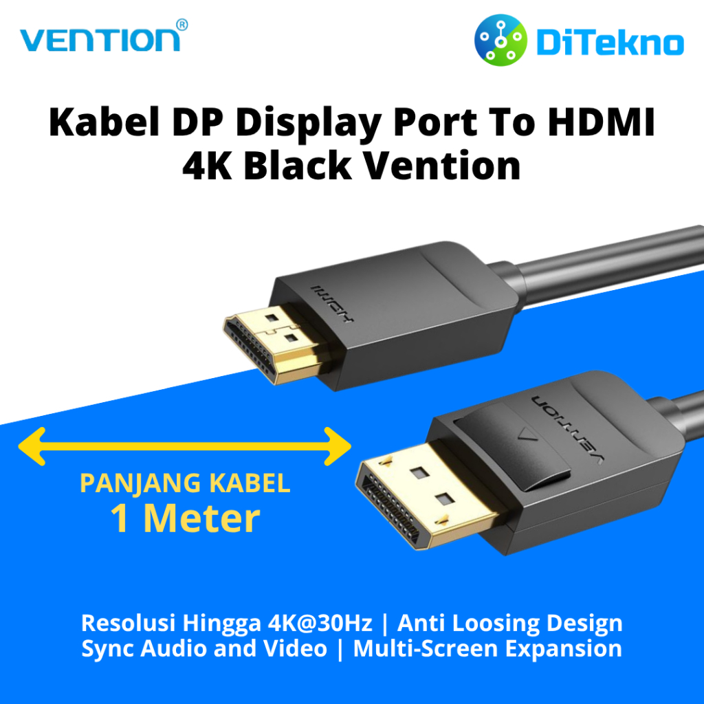 Jual Vention Kabel DP Display Port to HDMI 1 Meter 4K 30Hz Converter ...