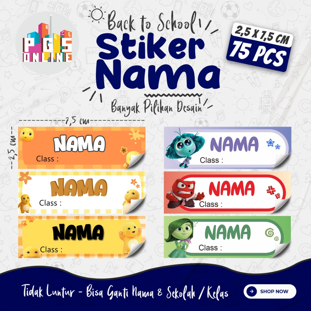 Jual [75 PCS] 01A - STICKER NAMA ukuran 2,5x7,5 cm / Stiker Buku Anak ...