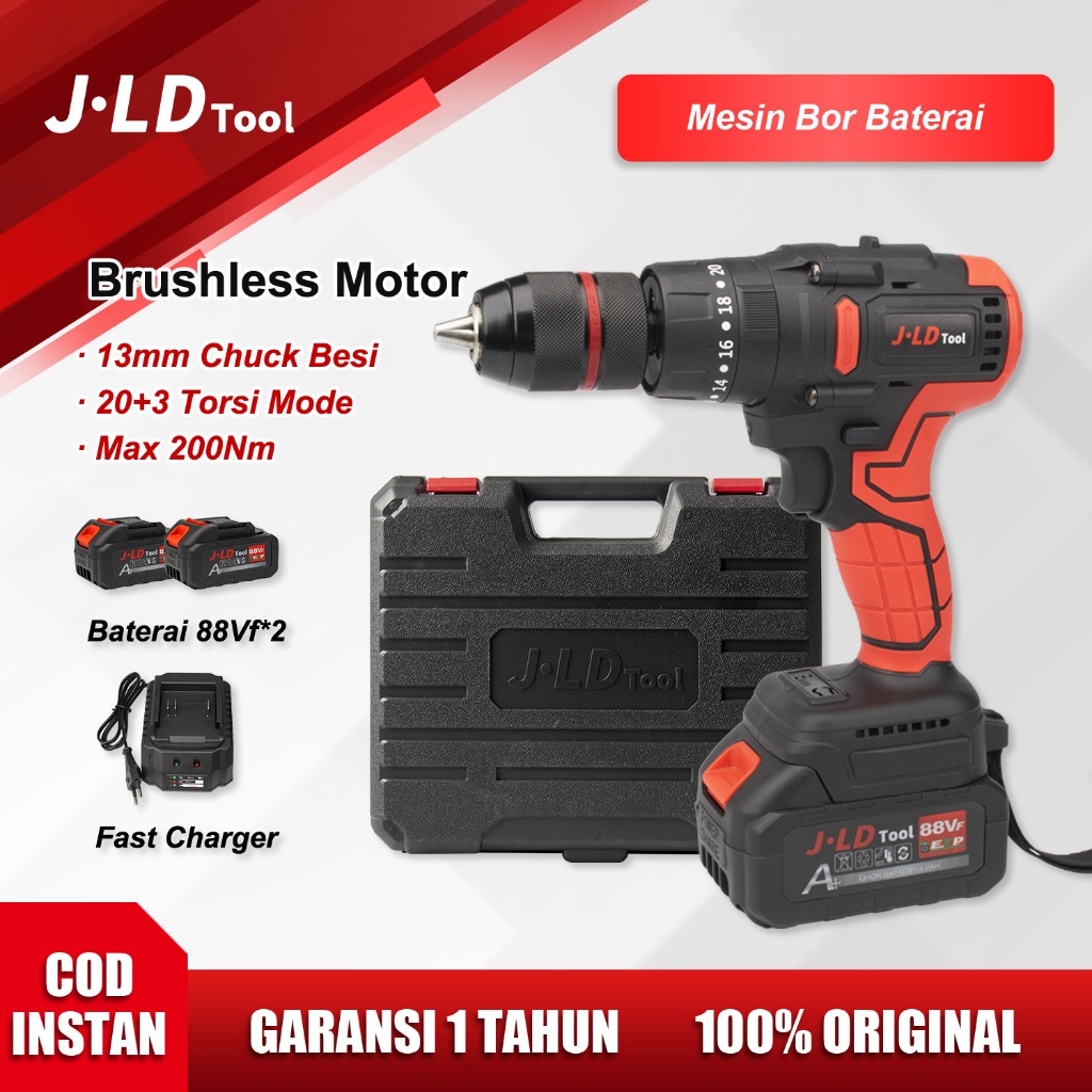Jual JLD Brushless Mesin Bor Baterai 13mm Cordless Impact Drill 88Vf Mesin bor cas 2 baterai ...