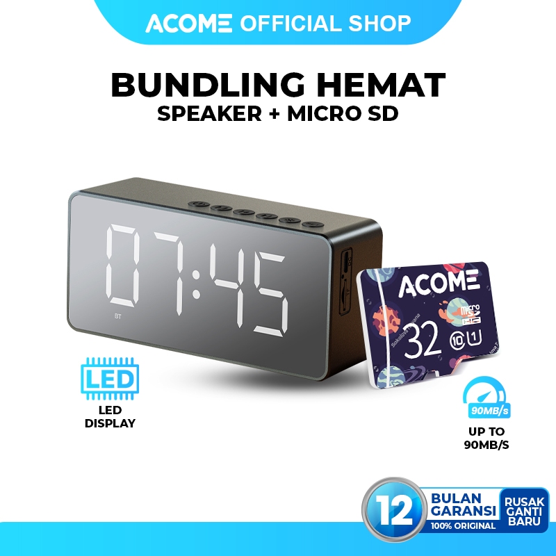 Jual ACOME Special Bundling Speaker Bluetooth 5.2 Jam Alarm LED Display ...