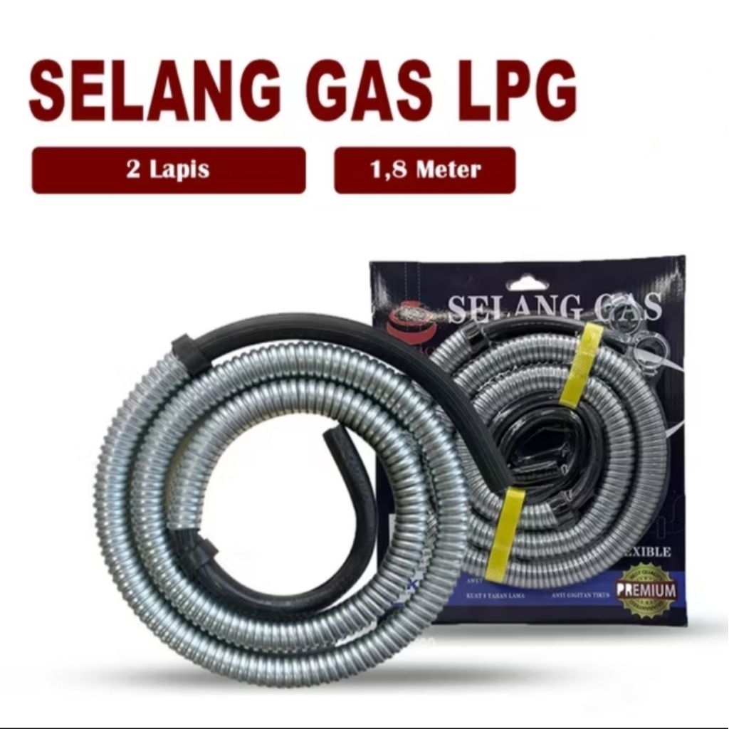 Jual Selang Gas LPG 1,8M 2Lapis Selang Metal Anti Tikus 1.8 Meter SNI ...