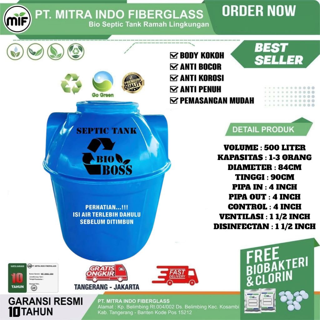 Jual septic tank 500 Liter. Biomif,Biotech,Bioboss,Biofil,Biofilter ...