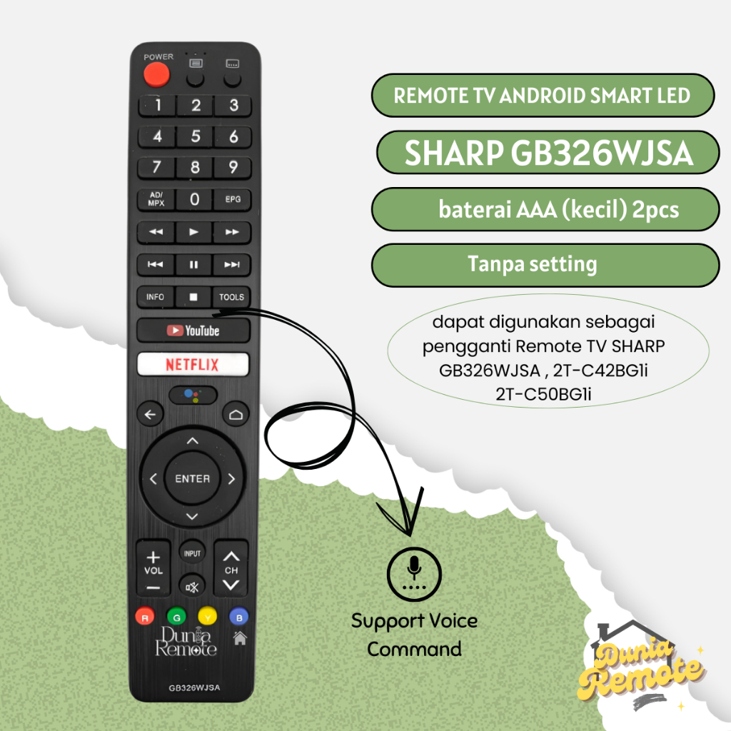Jual Remote Remot TV SHARP ANDROID VOICE COMMAND GB326WJSA Buletooth Voice Assistant 2T-C32BG 2T ...