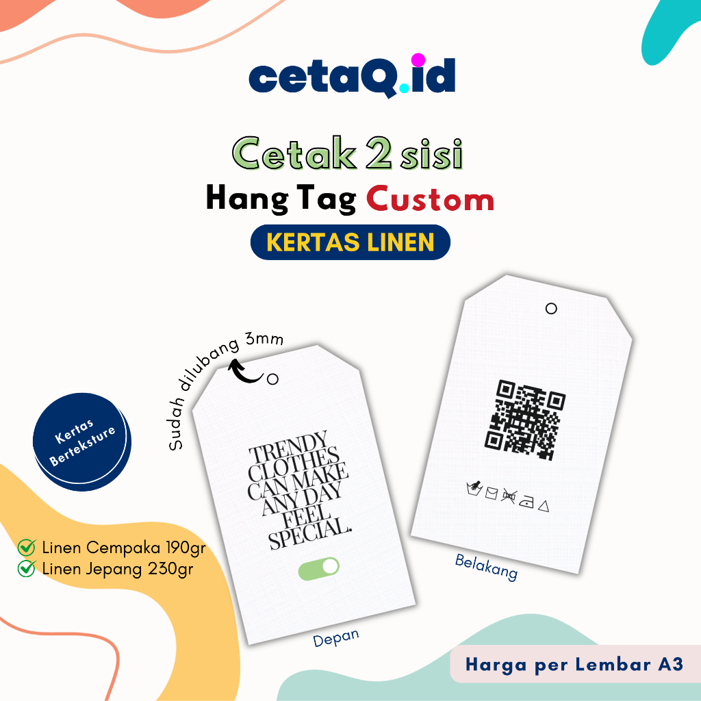 Jual Cetaq.id A3 Hang tag Linen Custom 2 sisi, Label Baju, Handtag ...