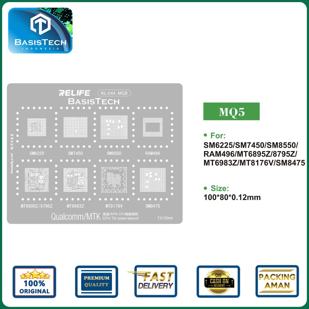 Jual STENCIL PLAT CETAKAN IC BGA REBALLING RELIFE RL-044 MQ5 - SM6225 - SM7450 - SM8550 - RAM496 ...