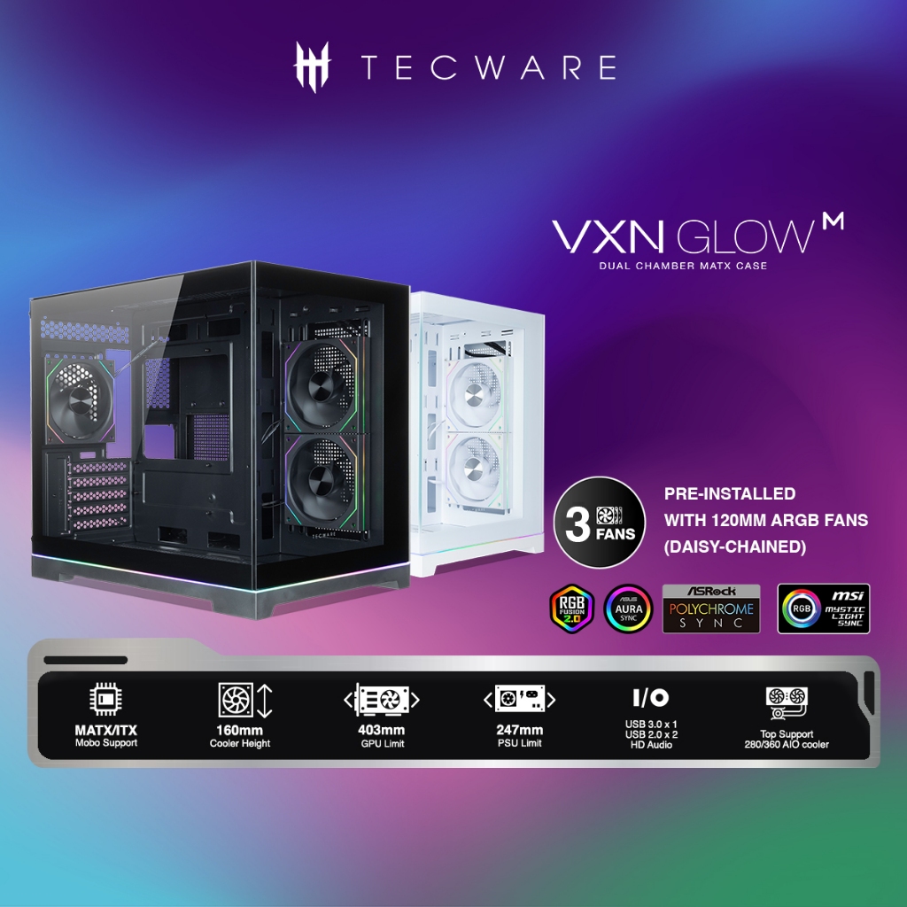 Jual VXN GLOW M TG Matx Case w/ 3 x ARGB Fans | Shopee Indonesia