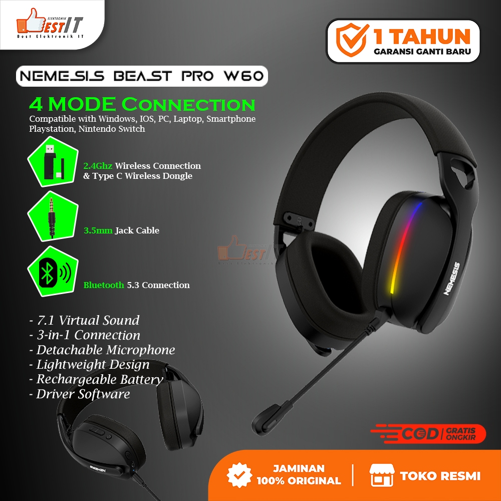 Jual NYK Nemesis Beast Pro W60 3in1 Connection Wireless Gaming Headset ...