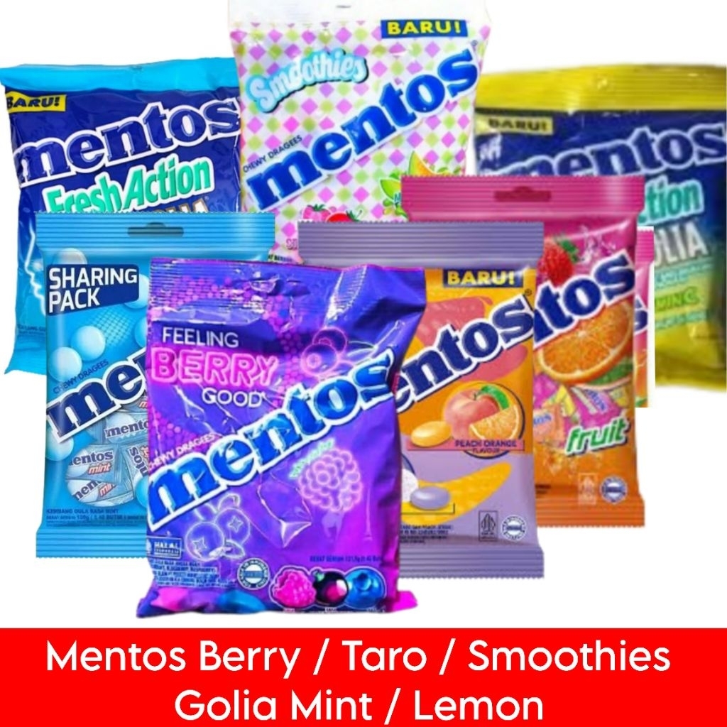 Jual Mentos smoothies mint fruit Berry mango taro permen Golia Lemon ...
