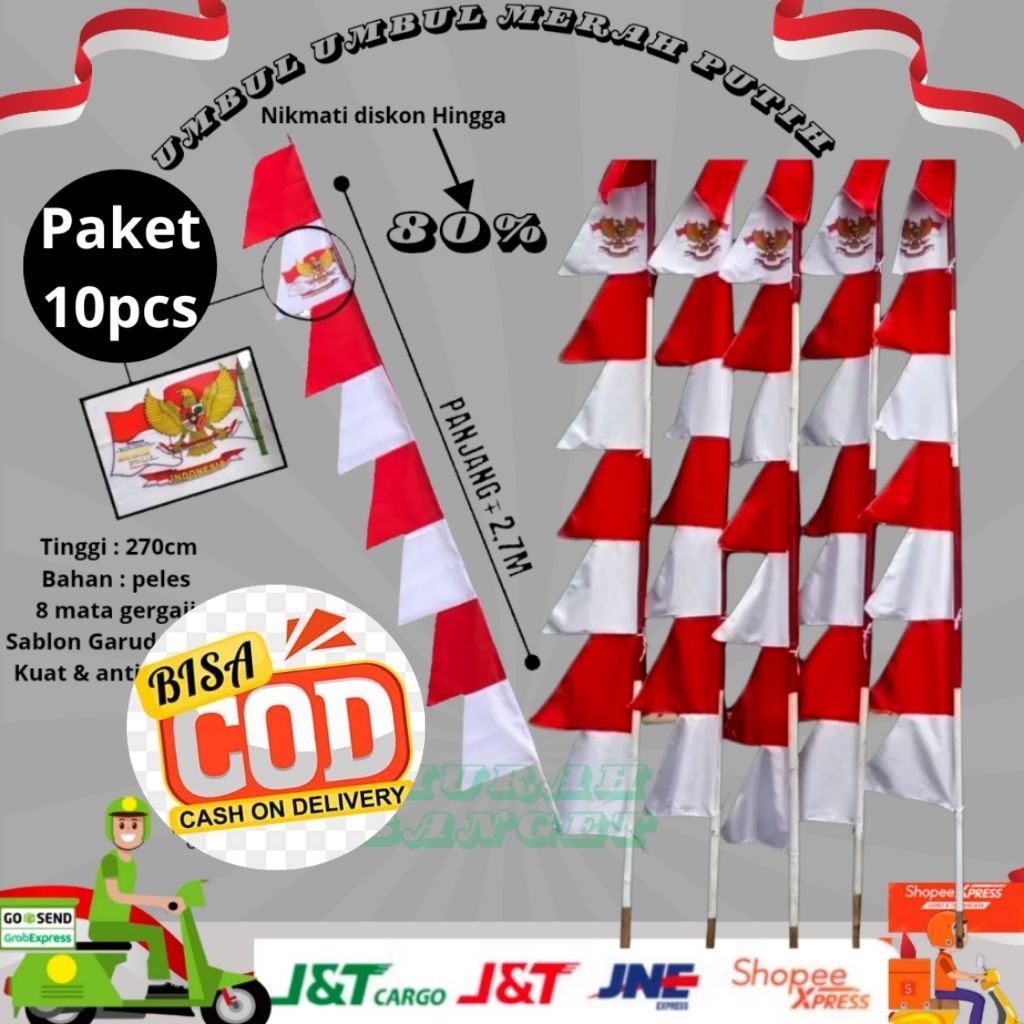 Jual PAKET 10 PCS bendera umbul umbul Garuda merah putih 3 meter 8 mata gergaji | Shopee Indonesia