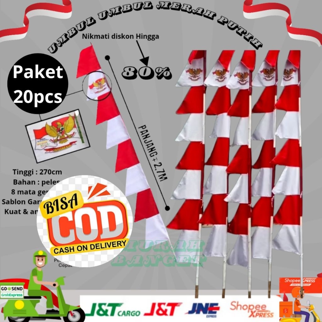 Jual PAKET 20 Pcs Bendera umbul umbul Garuda merah putih 3 meter 8 mata Gergaji | Shopee Indonesia