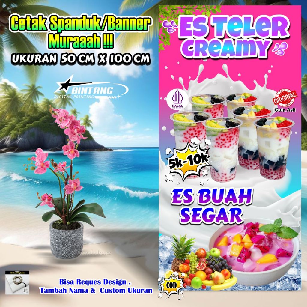 Jual Spanduk Banner Es Teler & Es Buah Ukuran 50 cm x 100 cm | Shopee ...