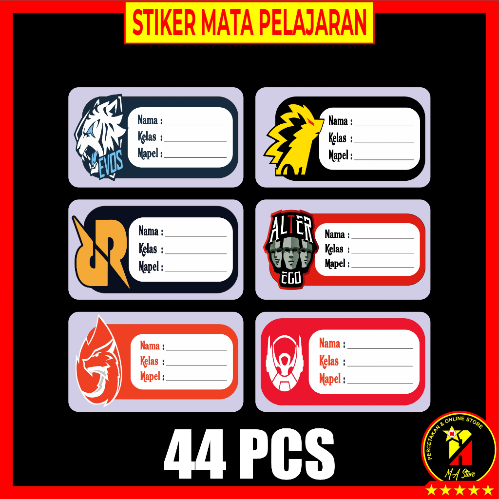 Jual 44 PCS Stiker Mapel Mata Pelajaran Custom Pro Players RRQ EVOS ...