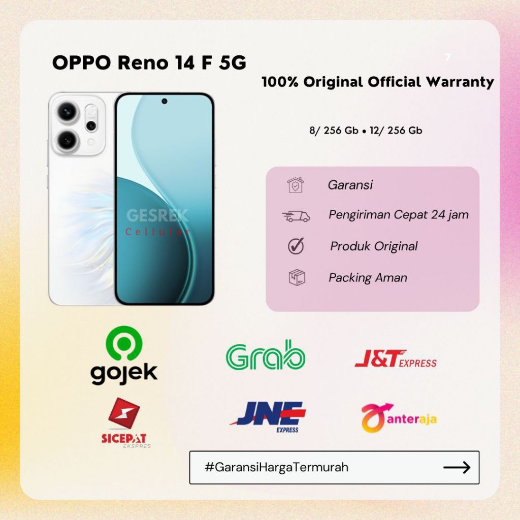 Jual OPPO Reno 14F 5G 8/256GB 12/256GB - Garansi RESMI | Shopee Indonesia