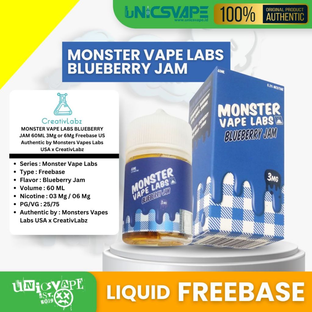 Jual LIQUID MONSTER VAPE LABS BLUEBERRY JAM 60ML 3Mg or 6Mg Freebase US ...