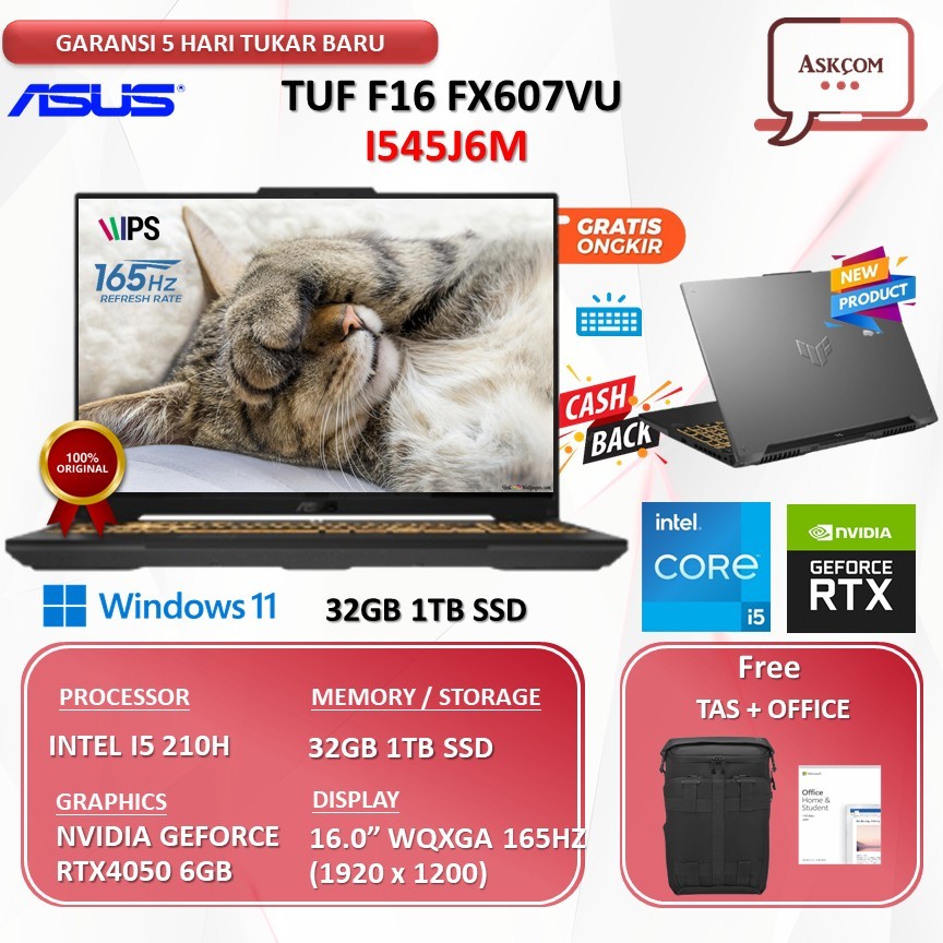 Jual Asus Tuf F16 FX607VU I5 210H RTX4050 6GB | 32GB 1TB W11+OHS+M365B 16.0WUXGA 165HZ I545J6M ...