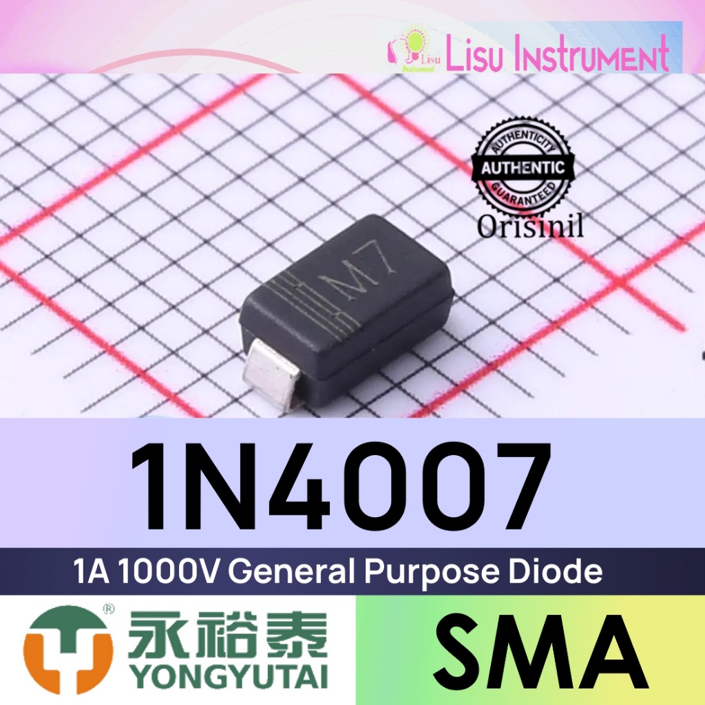 Jual 1N4007 1A 1000V General Purpose Diode Rectifier 1kV M7 SMA DO ...