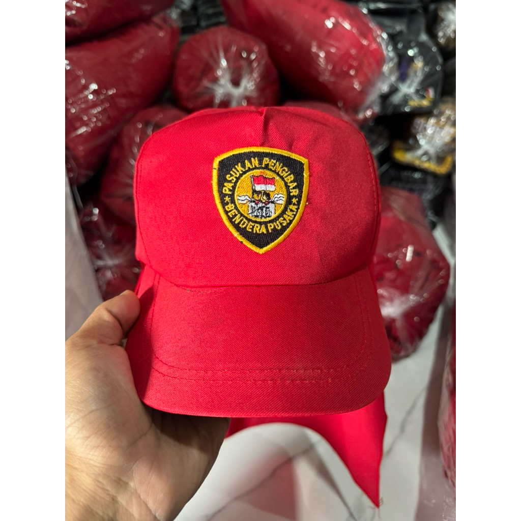 Jual TOPI PASKIBRA WARNA MERAH/ TOPI LATIHAN PASKIBRA LOGO BORDIR ...