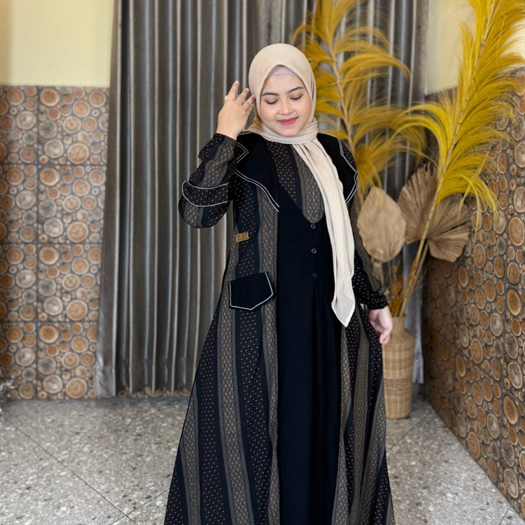 Jual Gamis Amanda Zayena Jetblack mix Motif Fuqoro 3D (free goodie bag ...
