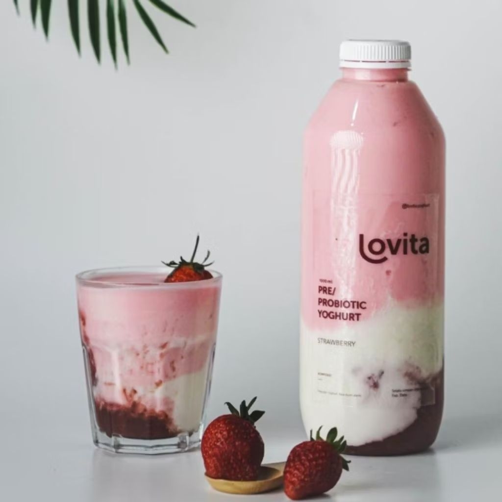 Jual Lovita Yogurt Probiotik - Strawberry 1 Liter | Shopee Indonesia