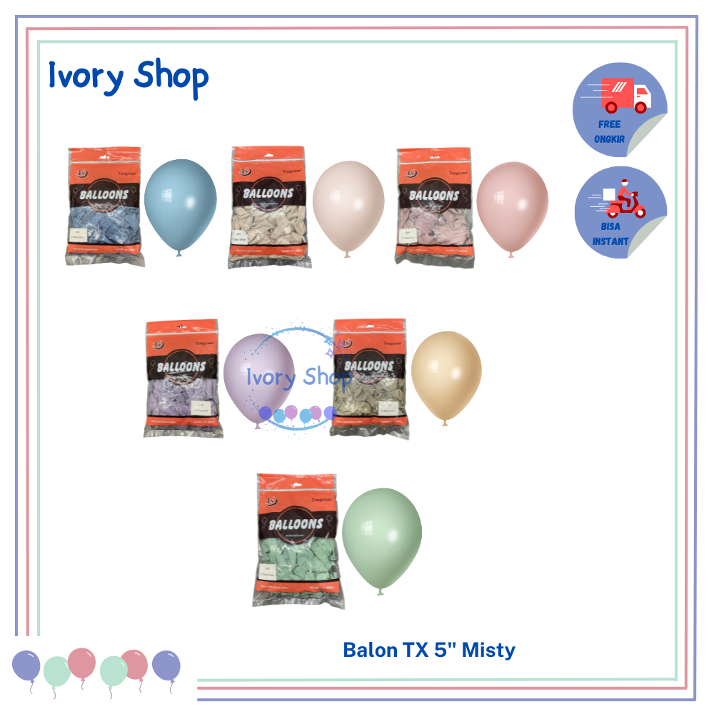Jual Balon Latex 5 inch TX Misty Color 5" Tong Xuan 1 pack isi 100 ...