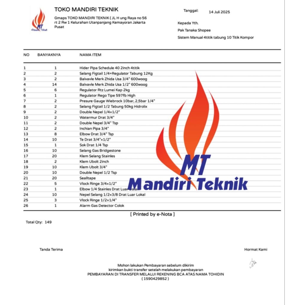 Jual pesanan kusus Pak Tanaka ( material instalasi gas MBG Kebutuhan ...