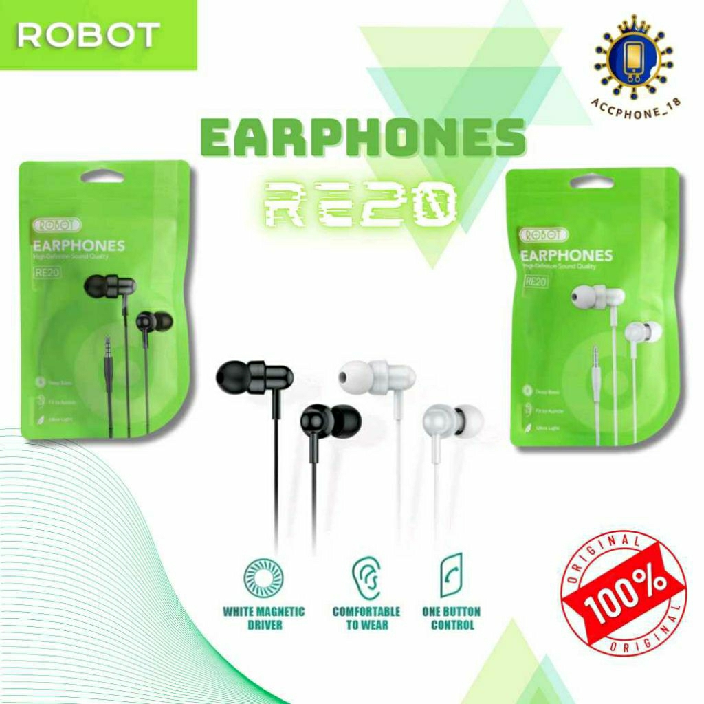 Jual ROBOT RE20 Headset Wired Earphone Bass Android iPhone Original ...