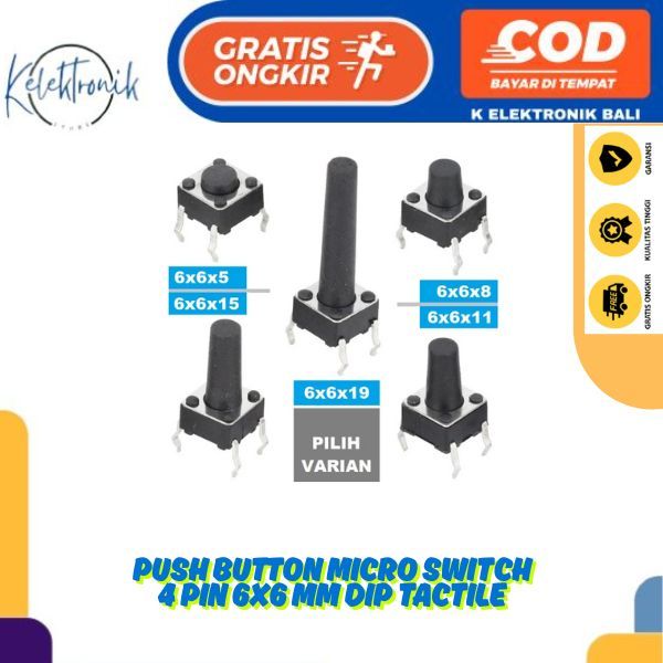 Jual Push Button Micro Switch 4 Pin 6x6 mm DIP tactile | Shopee Indonesia