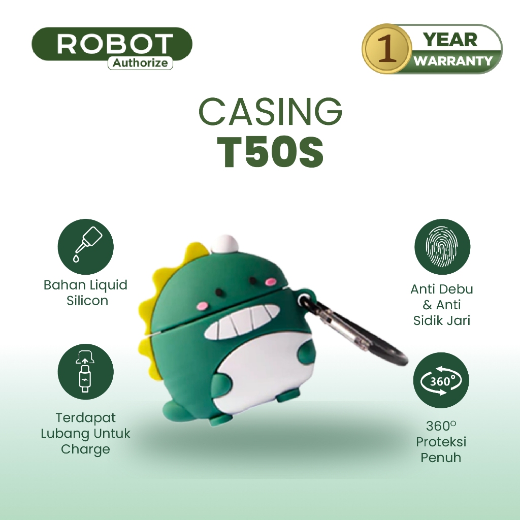 Jual ROBOT T50S Airbuds Liquid Silicone Case Shark/Dinosaur/Cat ...