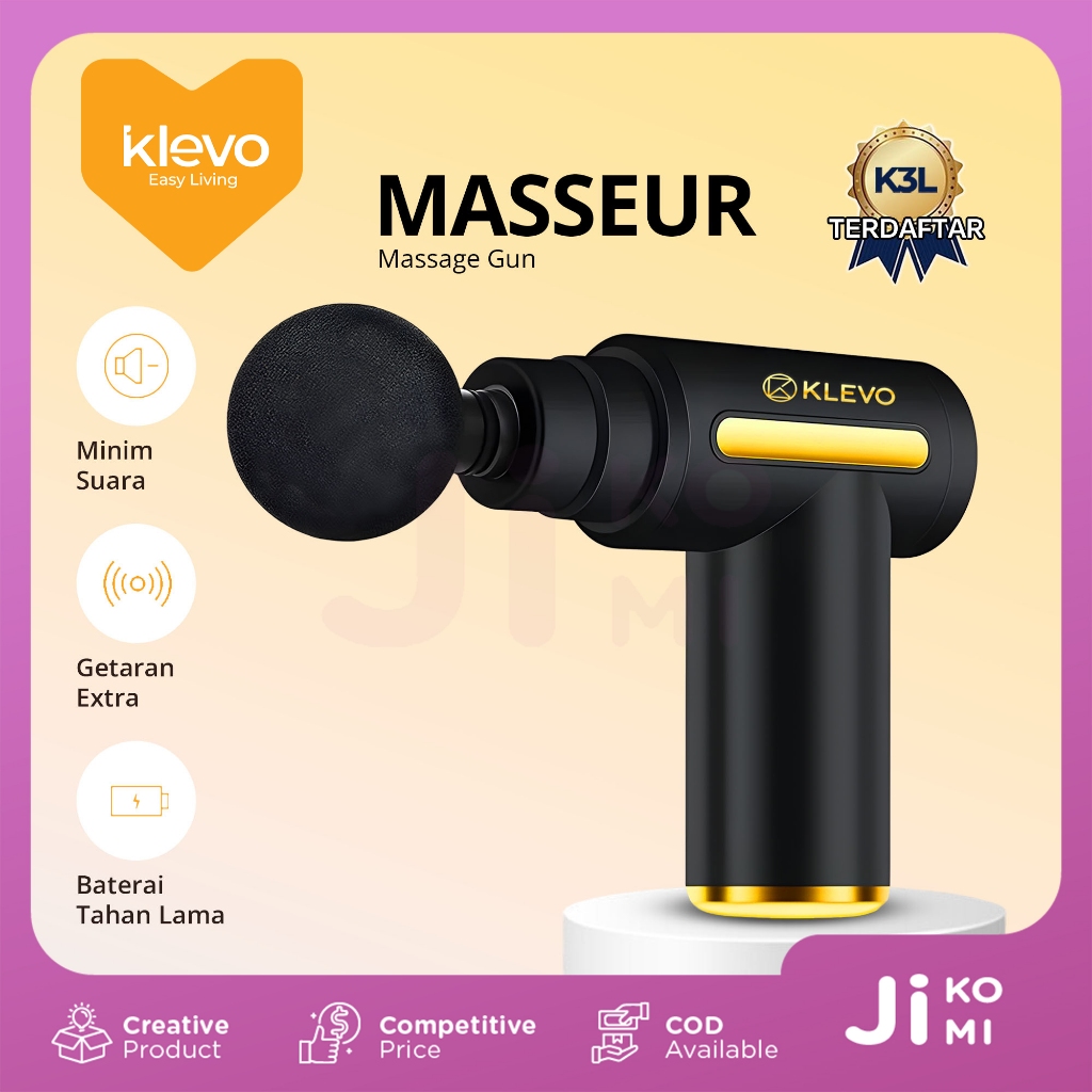Jual KLEVO MASSEUR Massage Gun Elektrik 6 Speed Alat Pijat 4 Kepala Redakan Pegal & Kaku Otot ...