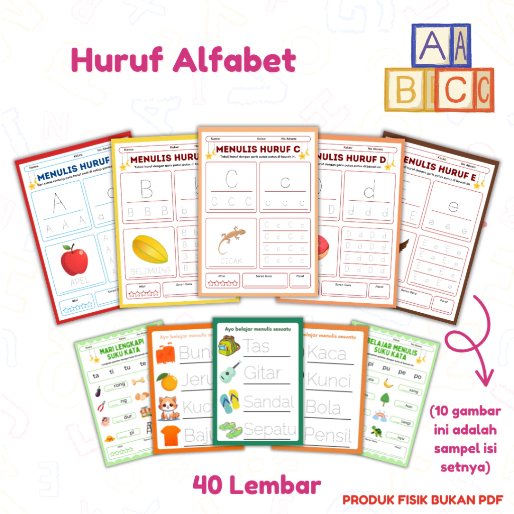 Jual Worksheet - Lembar kerja mengenal huruf Alfabet berwarna Anak Paud ...