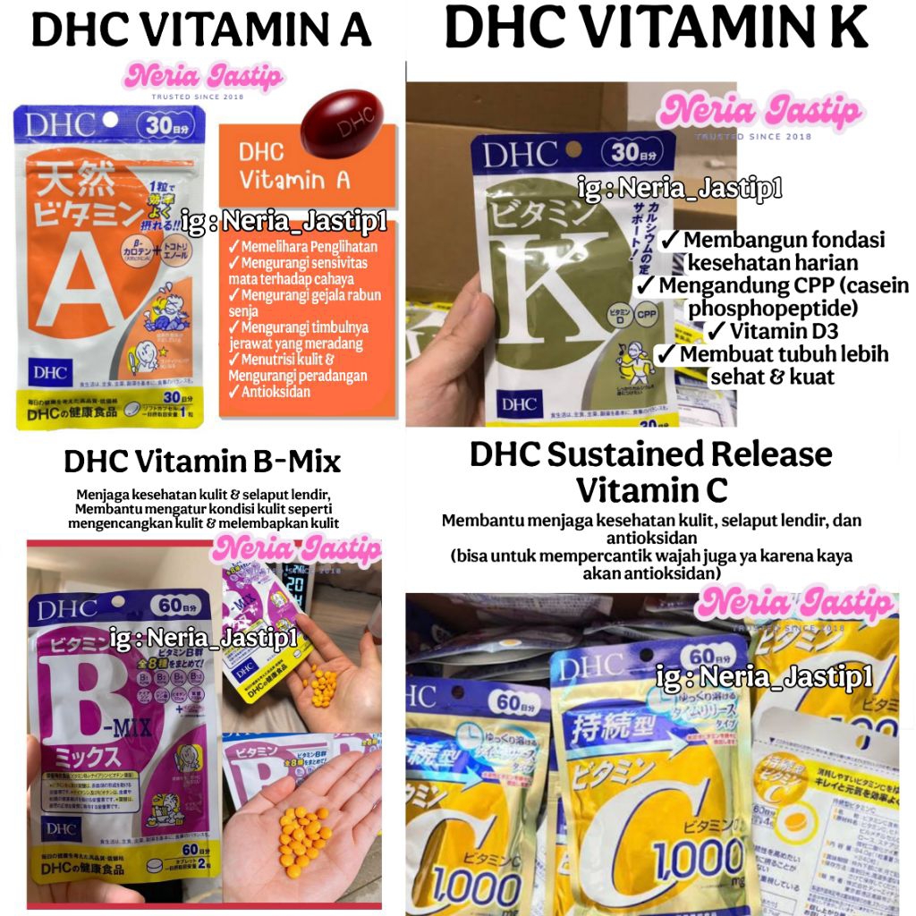 Jual DHC Supplement Vitamin A B Mix C 1000mg D E K Original Japan ...