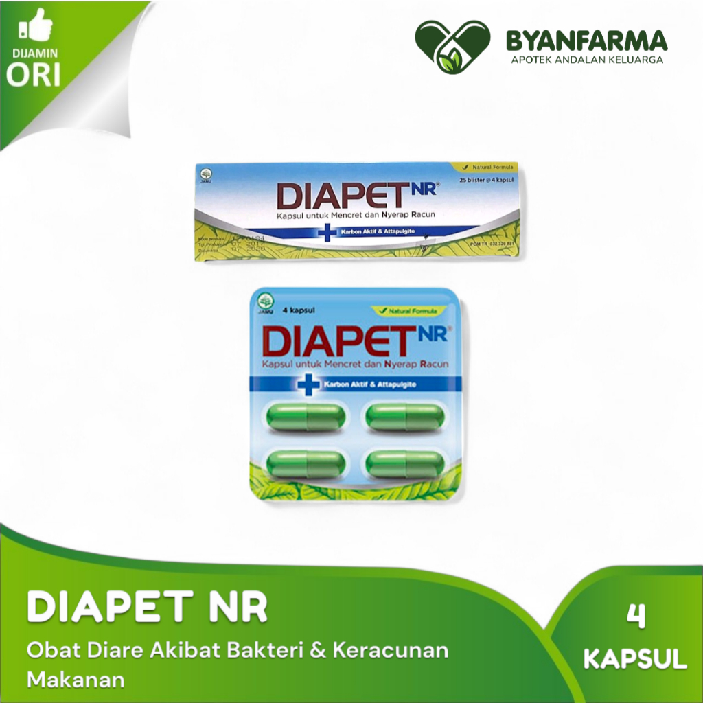 Jual Diapet NR (Nyerap Racun) Kapsul Untuk Mencret 1 Strip Isi 4 Kapsul ...