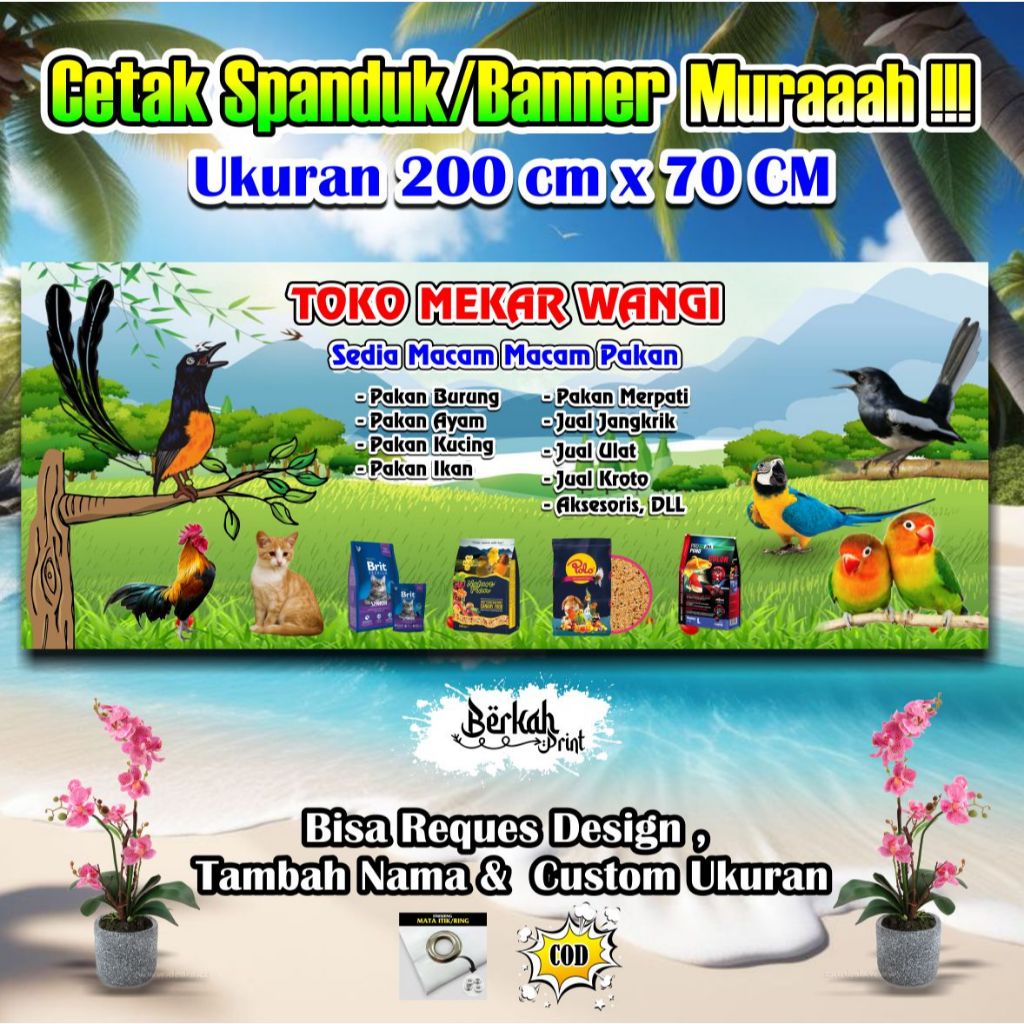 Jual Spanduk Banner Toko Pakan Burung Ukuran 200 cm x 70 cm | Shopee ...