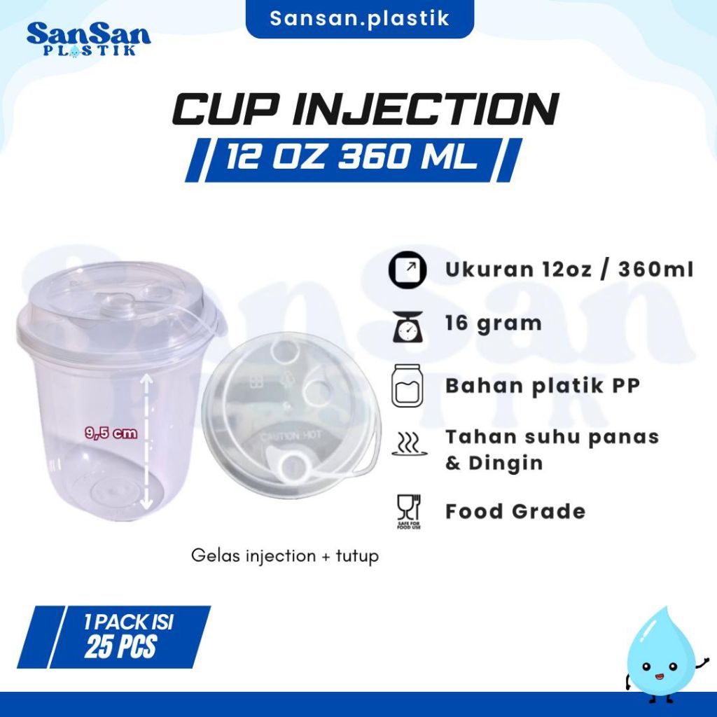 Jual Cup Injection 12 oz Oval + Lid Strawless / Gelas Injection 360ml ...