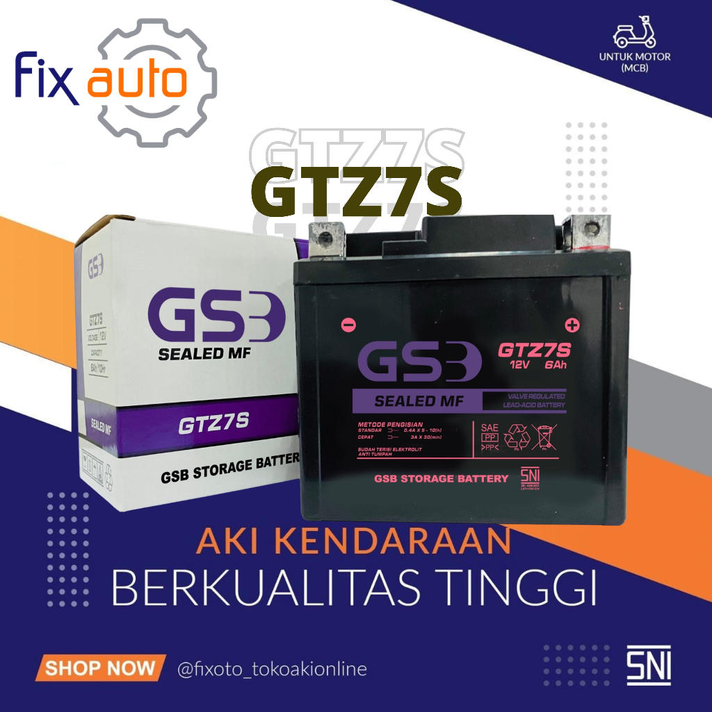 Jual AKI Motor GS B 6Ah 12V GTZ7S Aki Kering Sealed MF | Shopee Indonesia