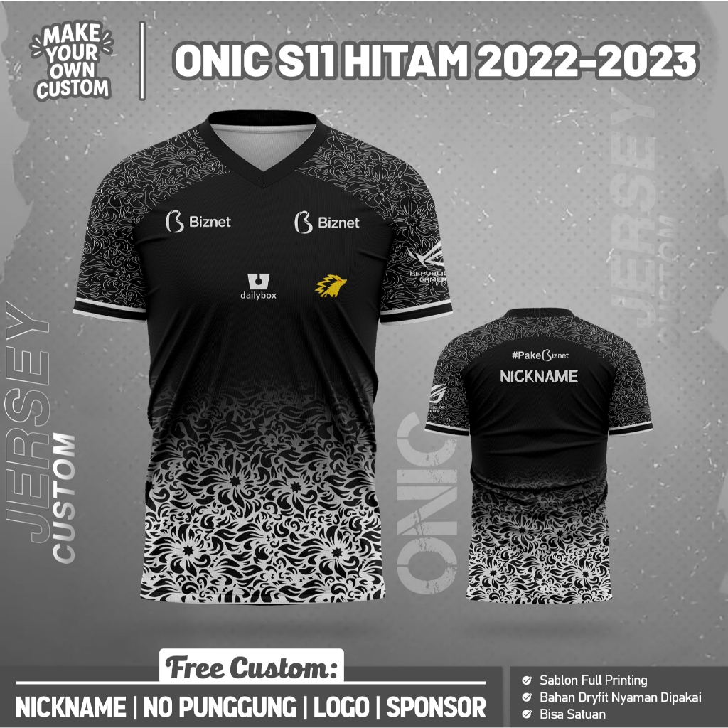 Jual JERSEY ONIC S11 HITAM 2022-2023 PREMIUM free request nama dan ...