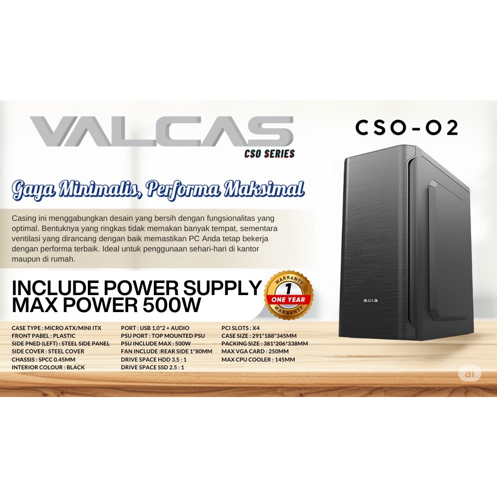 Jual Casing PC Aula Valcas VC02 Include PSU 500W Free Fan 8Cm | Shopee ...