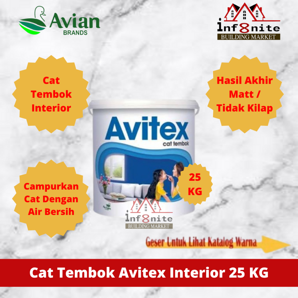 Jual Cat Tembok Avitex Interior 25 KG Putih SW Warna Lengkap Cat Plafon ...