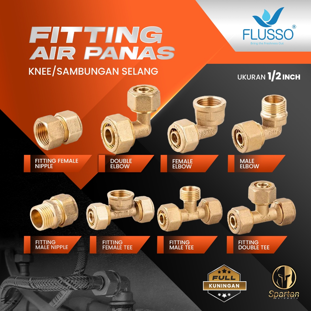 Jual Fitting Sambungan Selang Pipa Air Panas Water Heater 1/2 inch Keni Nepel Kuningan Flusso ...