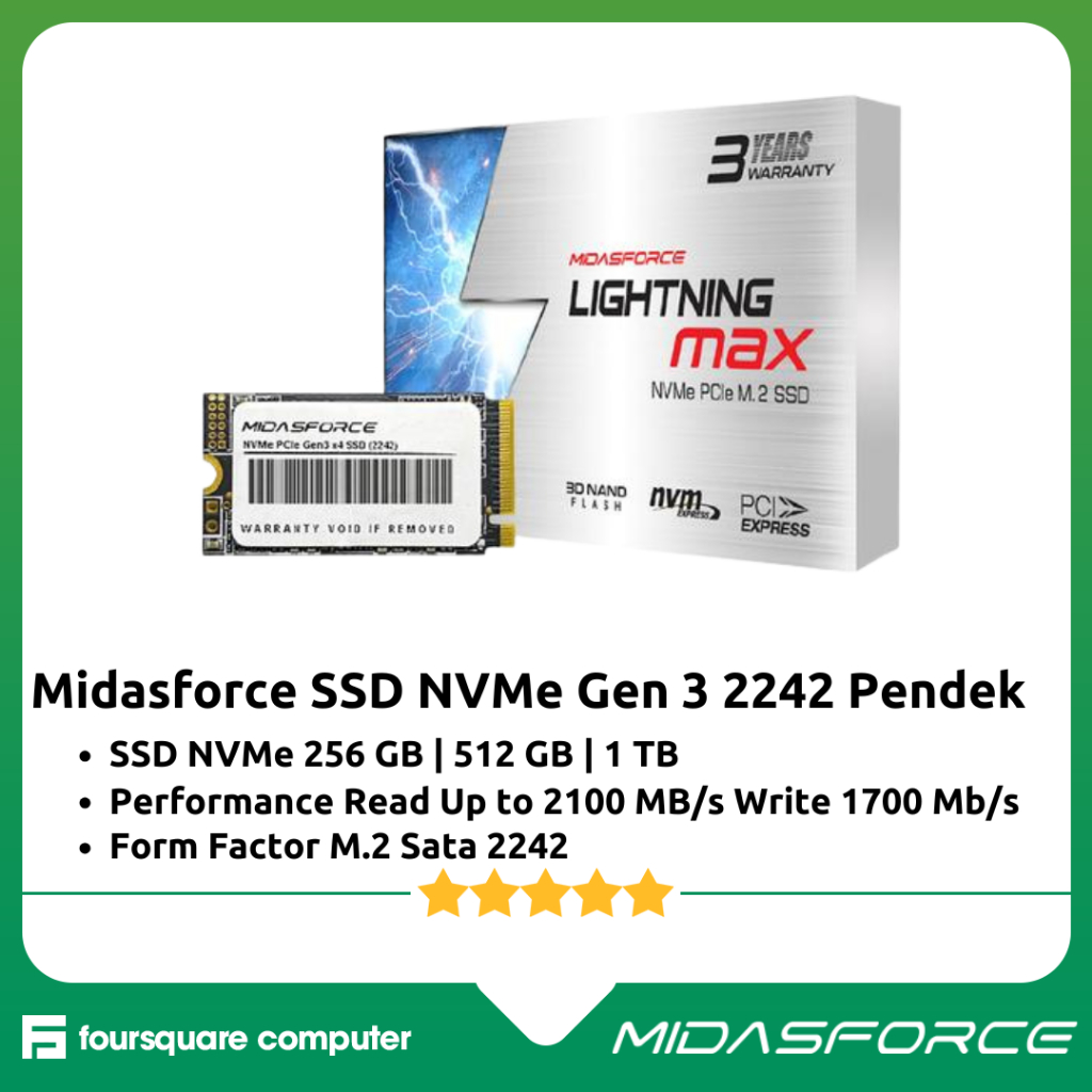 Jual Midasforce SSD 256GB 512GB 1TB NVMe Gen 3 M.2 2242 Pendek ...