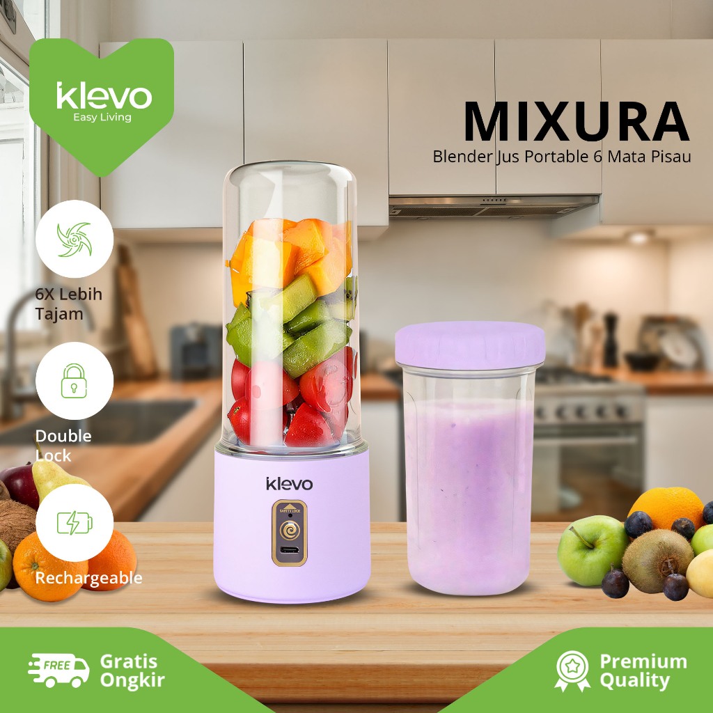 Jual KLEVO MIXURA Blender Buah Mini 6 Mata Pisau Stainless Juicer Cup ...