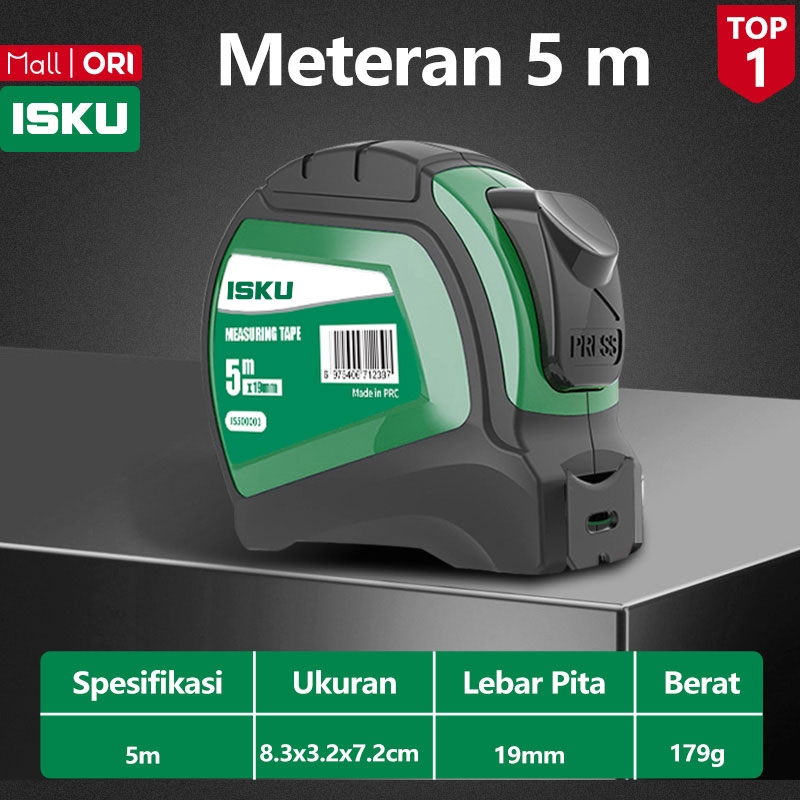 Jual ISKU Meteran 5M /Meteran Wood Rol Meter 5m x 19mm/Tape Measure ...