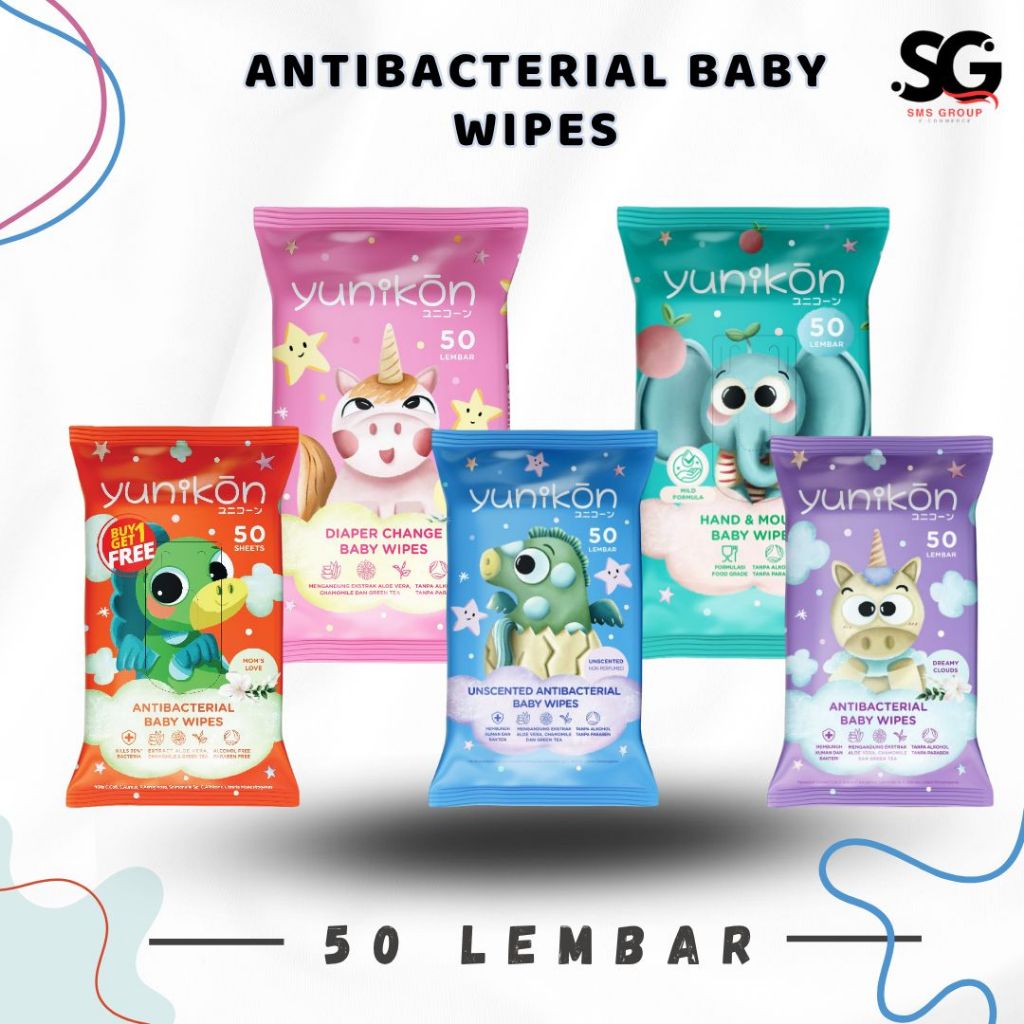 Jual (Beli 1 Gratis 1) TISU BASAH YUNIKON 50 SHEET ANTIBAC TRIAL BABY ...
